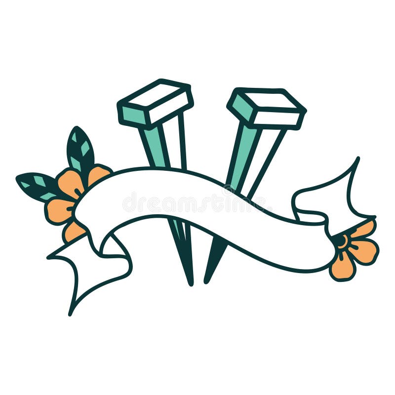 Tattoo with Banner of Iron Nail Stock Vector - Illustration of retro ...