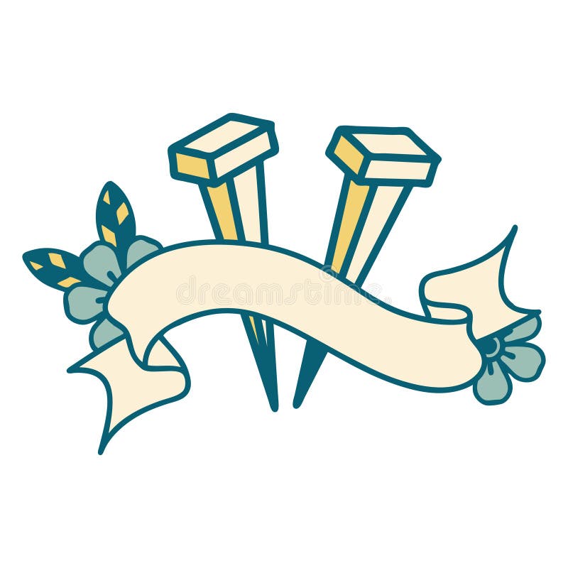 Tattoo with Banner of Iron Nail Stock Vector - Illustration of hardware ...