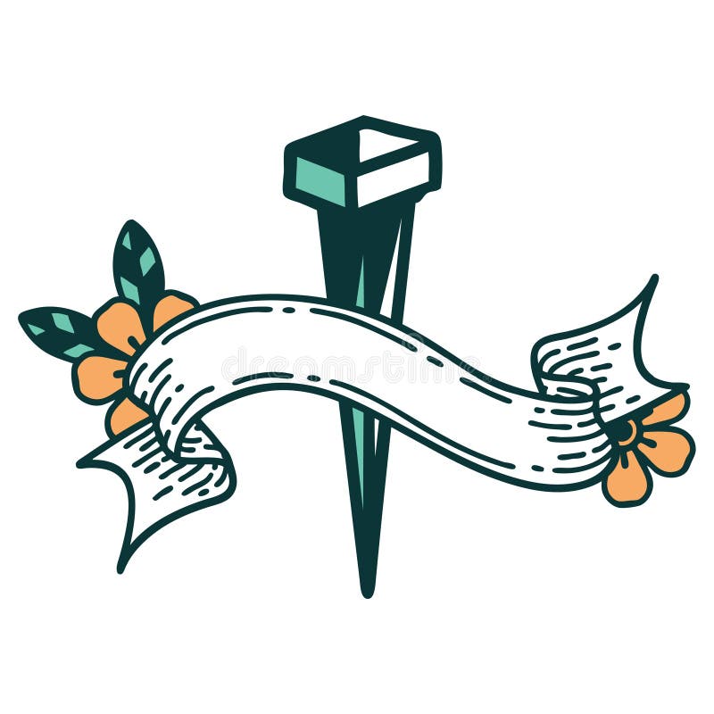 Tattoo with Banner of Iron Nail Stock Vector - Illustration of banner ...