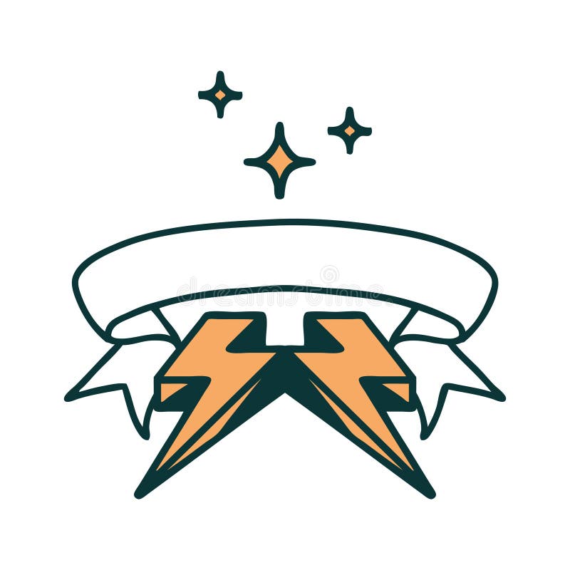 Tattoo with Banner of Lightning Bolt Stock Vector - Illustration of ...