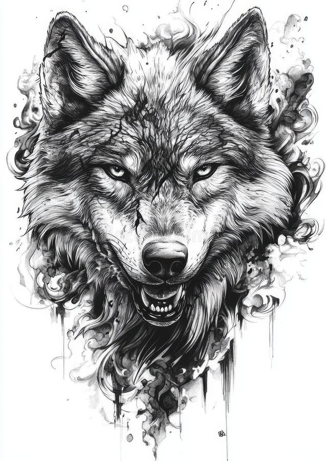 Tattoo Design of a Wolf S Head Stock Illustration - Illustration of ...