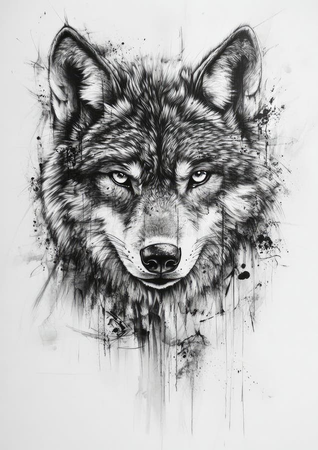 Tattoo Design of a Wolf S Head Stock Illustration - Illustration of ...