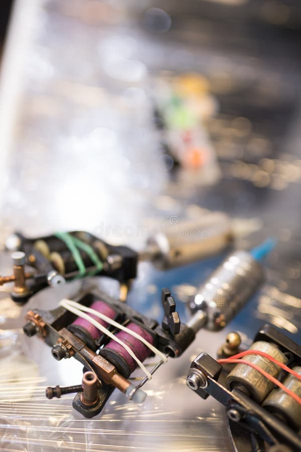 Tattoo Drawing Instruments Close Up Shot Stock Image - Image of skin ...