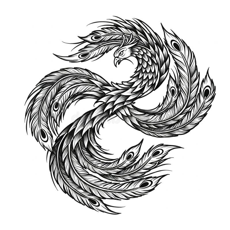 Looping Phoenix: Feathered Infinity Tattoo Flash Stock Illustration ...