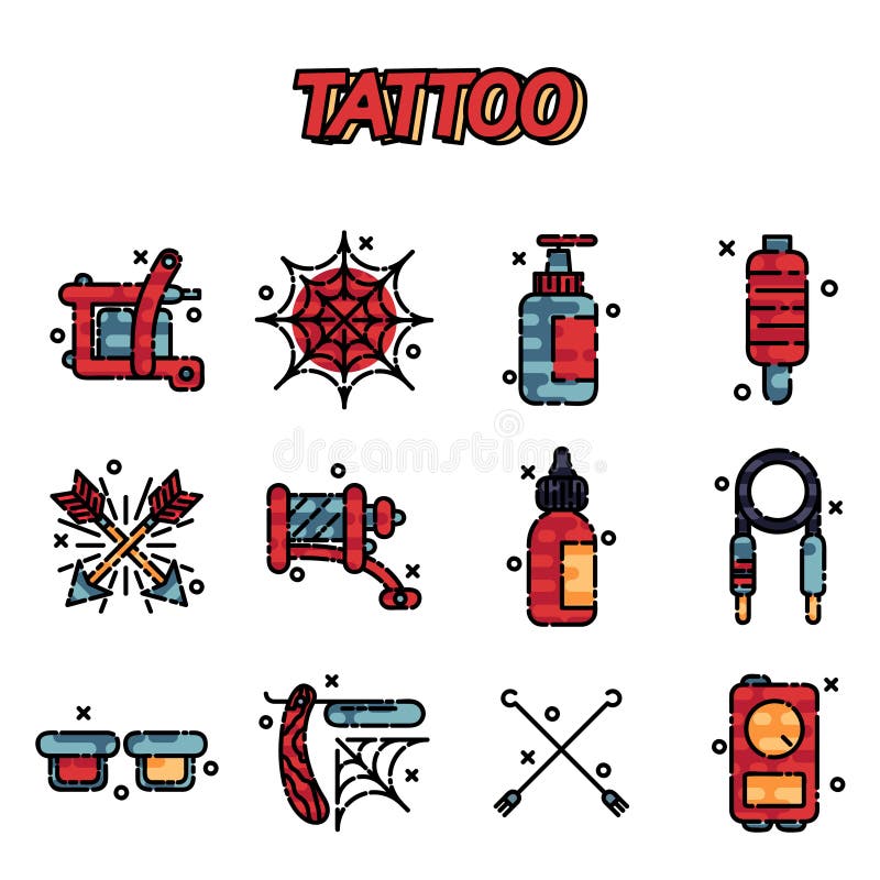 Tattoo icons set stock vector. Illustration of heart - 93677902