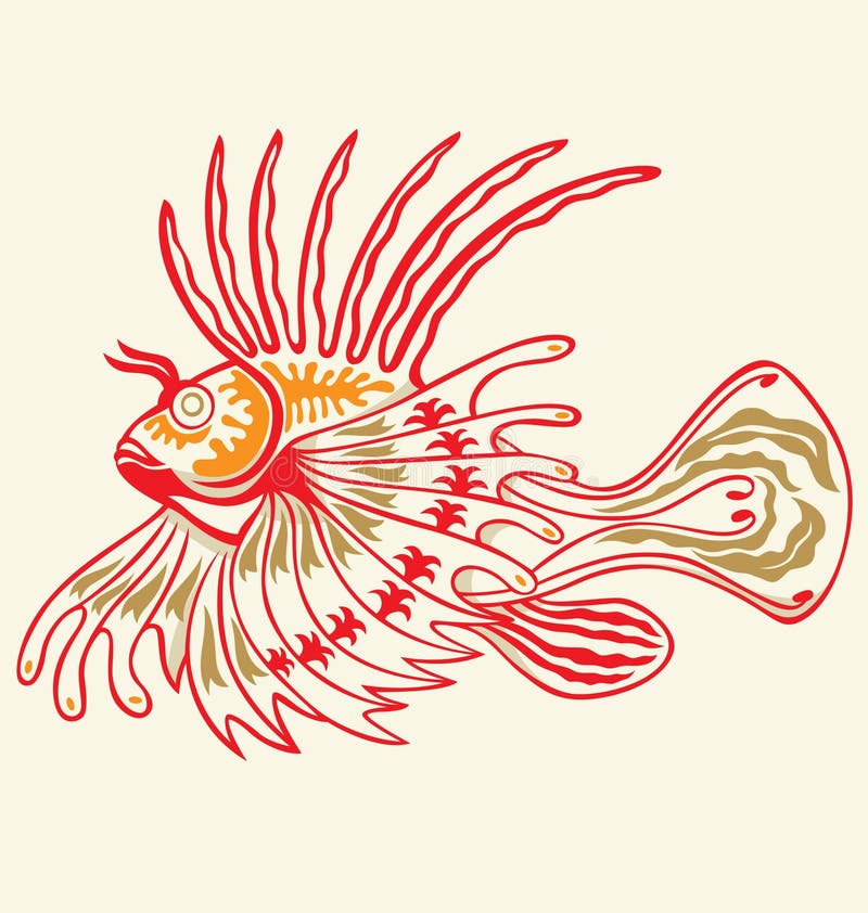 Tattoo Lionfish stock vector. Illustration of fish, decoration - 10039542