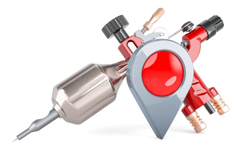Tattoo Machine with Map Pointer. 3D Rendering Stock Illustration ...