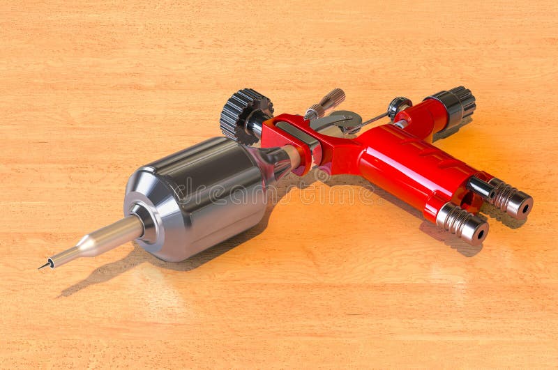 Tattoo Machine on the Wooden Table. 3D Rendering Stock Illustration ...