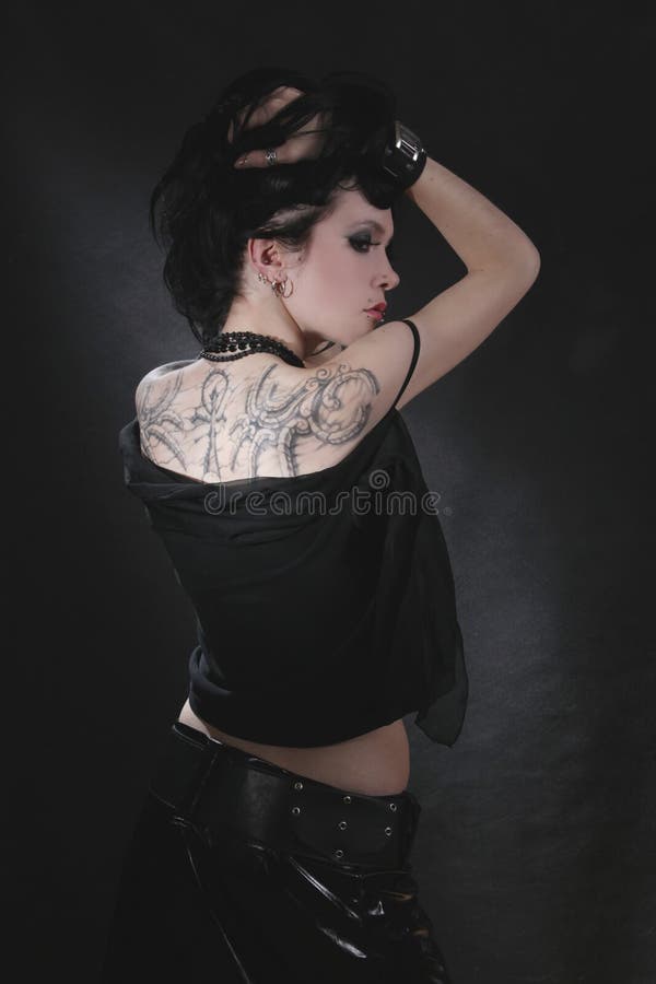 Gothic Girl with Tattoo on Her Back Editorial Photography - Image of ...