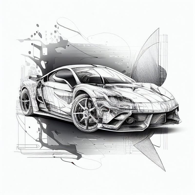 Tattoo Pattern Sports Car on White Background Generative AI Stock ...