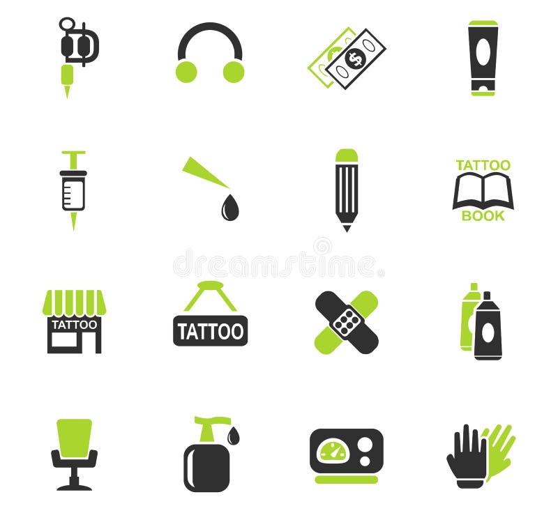 Tattoo salon icon set stock image. Image of seat, machine - 88550557