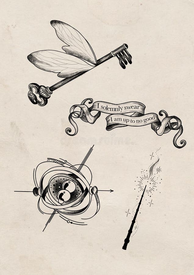 Tattoo Sketch for Harry Potter Stock Photo - Image of potter, wing ...