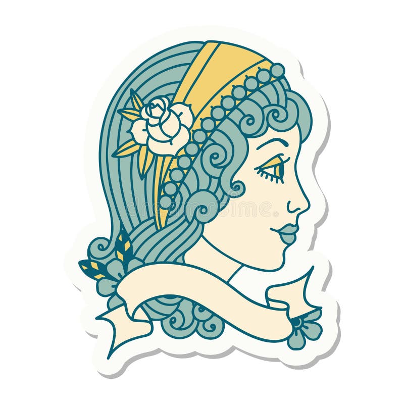 Tattoo Sticker with Banner of a Gypsy Head Stock Vector - Illustration ...