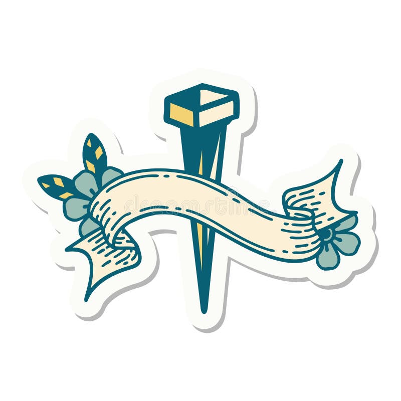 Tattoo Sticker with Banner of Iron Nail Stock Vector - Illustration of ...