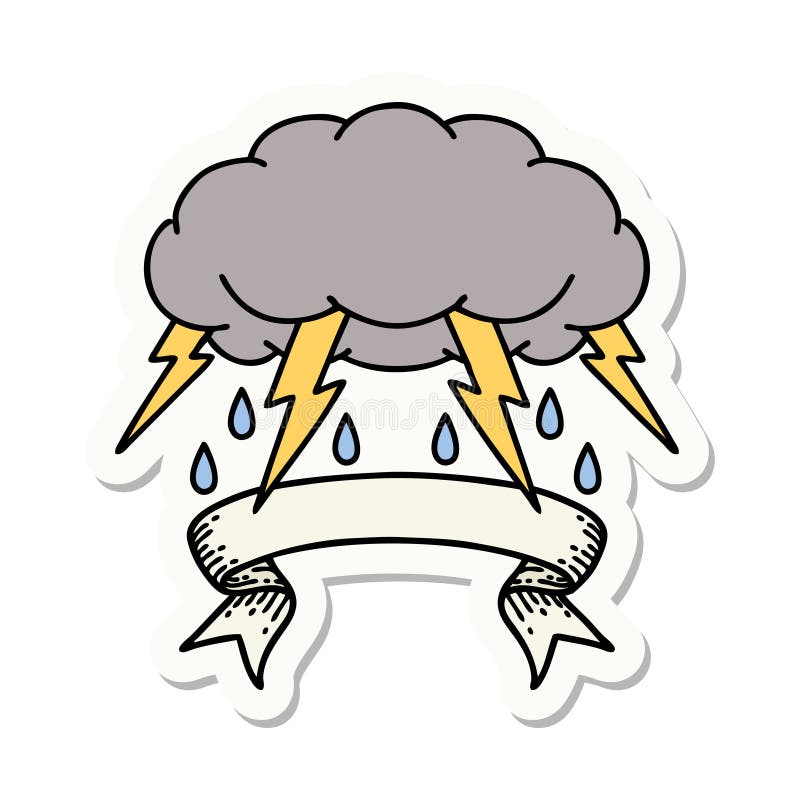 Tattoo Sticker With Banner Of A Storm Cloud Stock Vector - Illustration ...