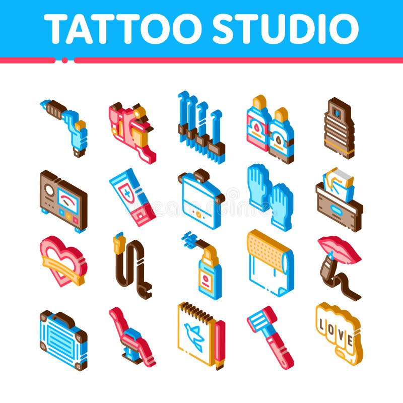 Tattoo Studio Tool Isometric Icons Set Vector Stock Vector ...