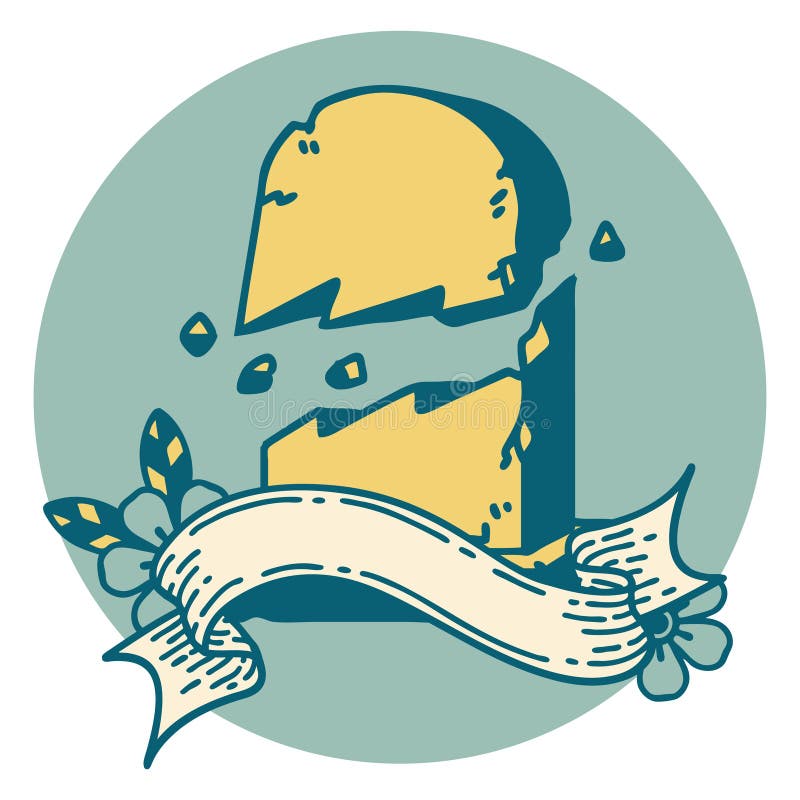 Icon with Banner of a Broken Grave Stone Stock Vector - Illustration of ...