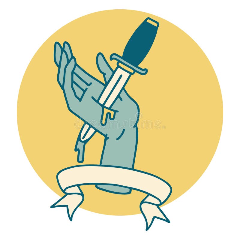 Icon with Banner of a Dagger in the Hand Stock Vector - Illustration of ...