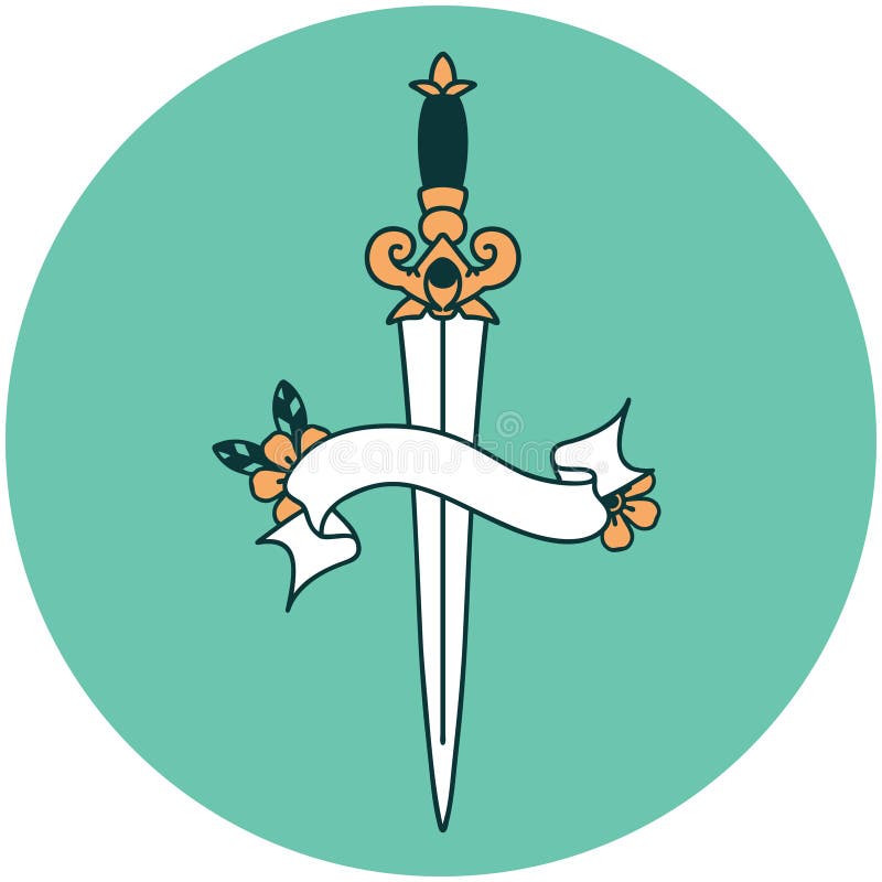 Icon with banner of dagger stock vector. Illustration of drawing ...