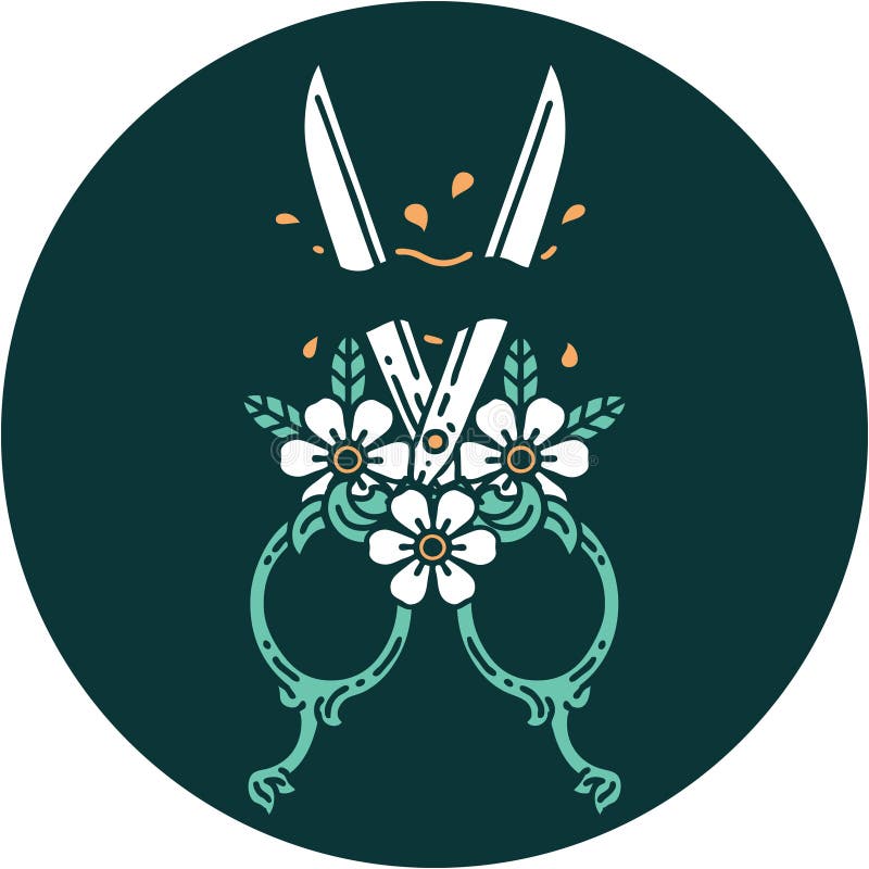 Tattoo Style Icon of a Barber Scissors and Flowers Stock Vector ...
