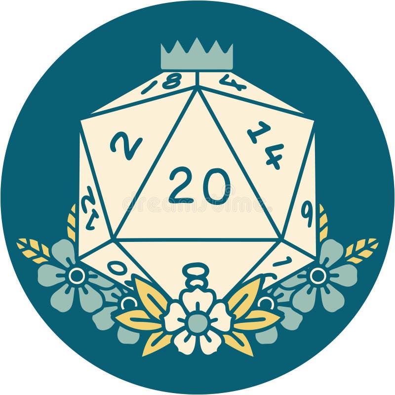 Tattoo style icon of a d20 stock vector. Illustration of dice - 180367384