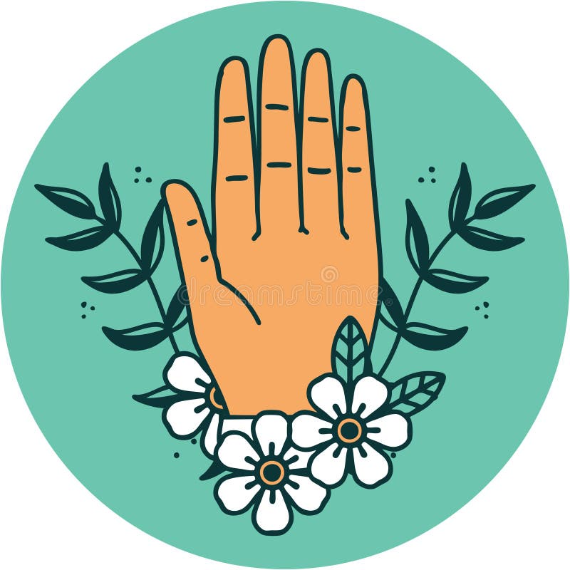 Tattoo Style Icon of a Hand and Flower Stock Vector - Illustration of ...