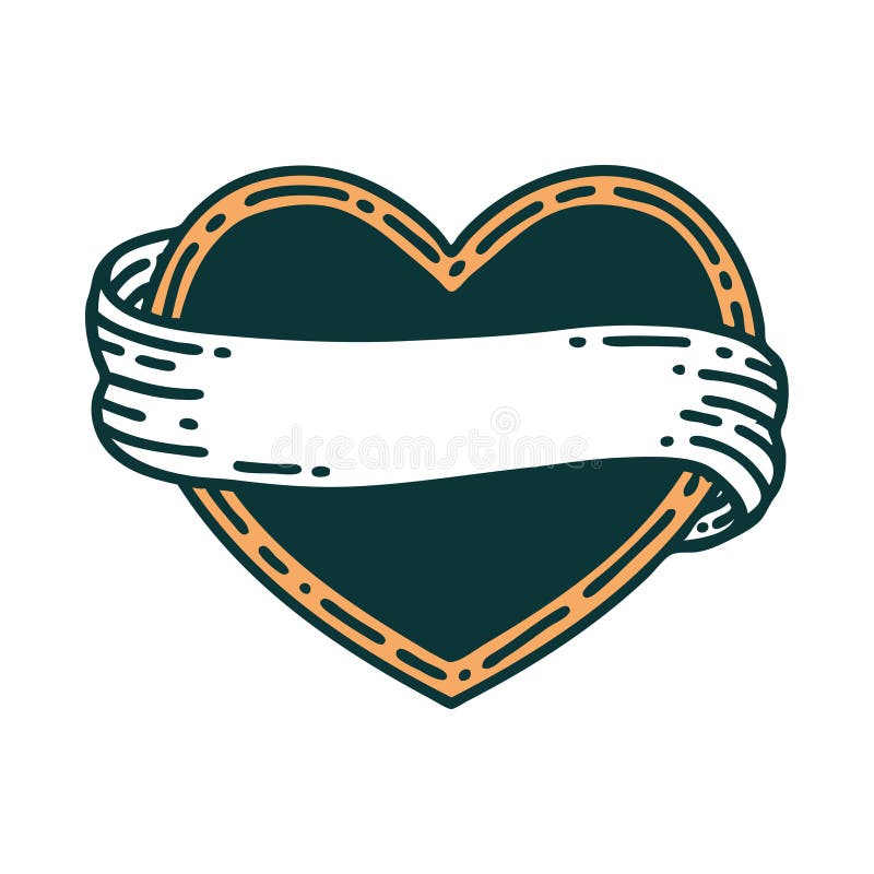 Tattoo Style Icon of a Heart and Banner Stock Vector - Illustration of ...