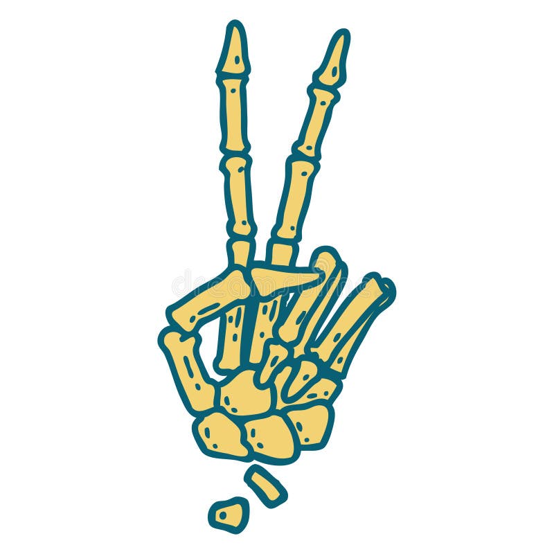 Tattoo Style Icon of a Skeleton Hand Giving a Peace Sign Stock Vector ...