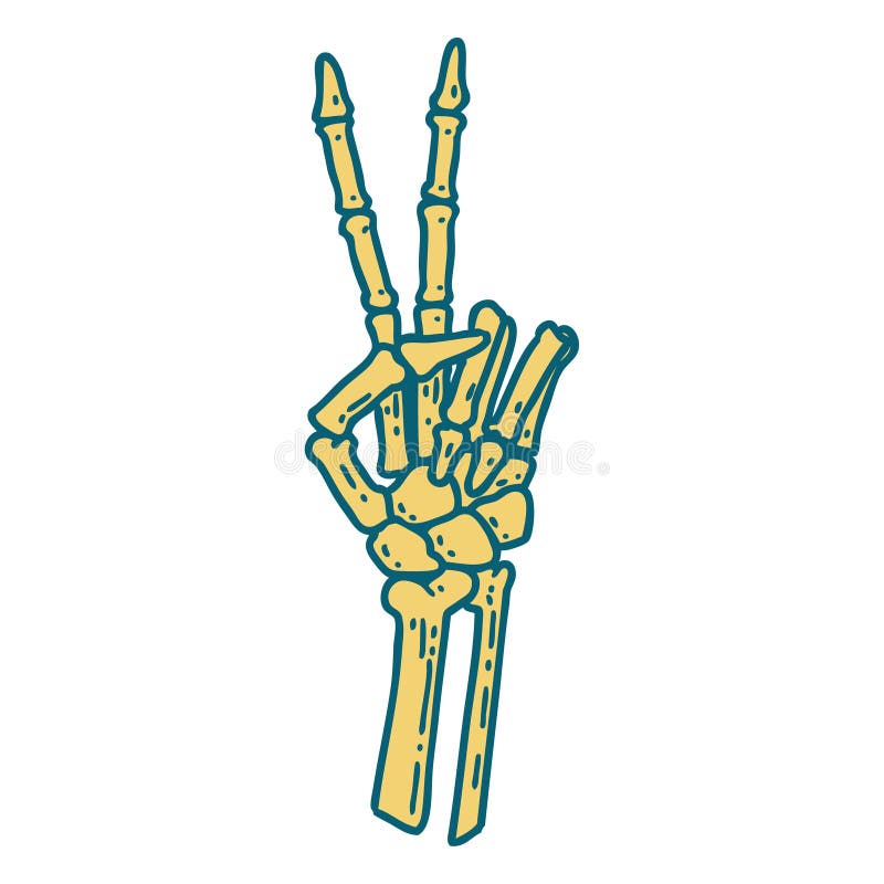 Tattoo Style Icon of a Skeleton Hand Giving a Peace Sign Stock Vector ...