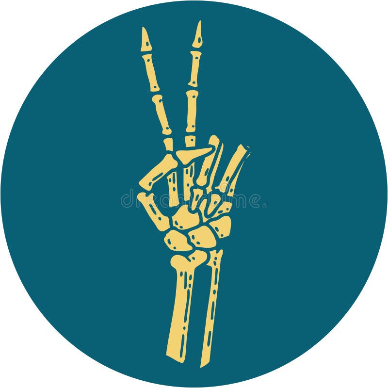 Tattoo Style Icon of a Skeleton Hand Giving a Peace Sign Stock Vector ...