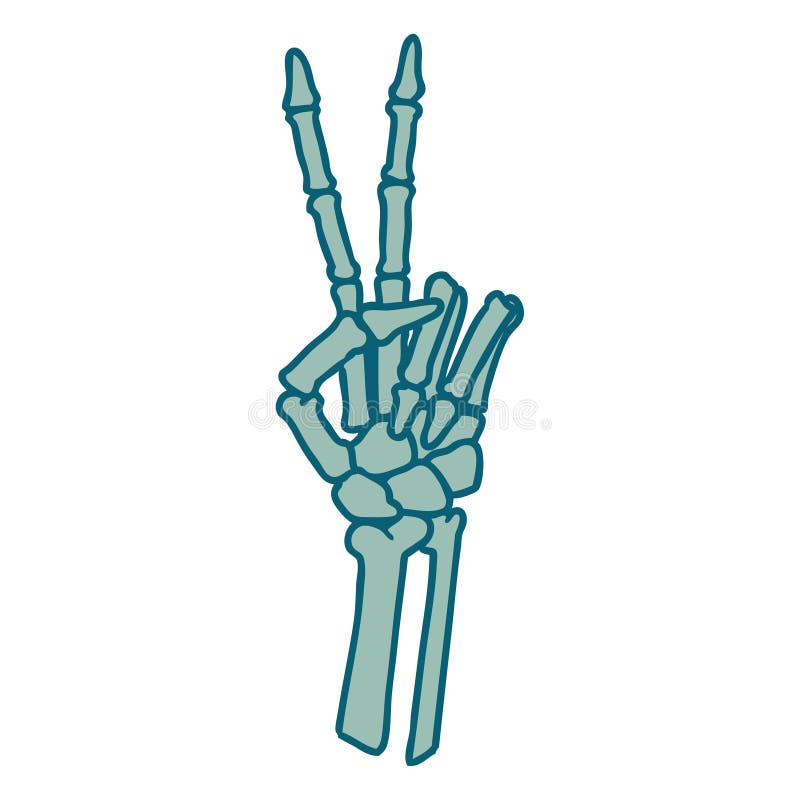 Tattoo Style Icon of a Skeleton Hand Giving a Peace Sign Stock Vector ...