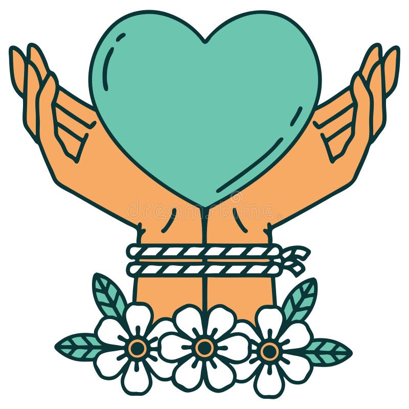 Tattoo Style Icon of Tied Hands and a Heart Stock Vector - Illustration ...