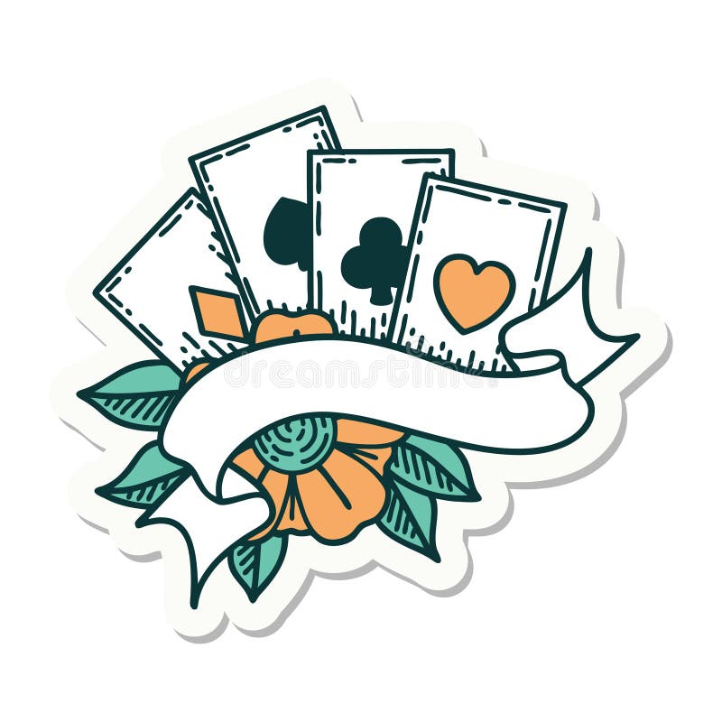 Tattoo Style Sticker of Cards and Banner Stock Vector - Illustration of ...