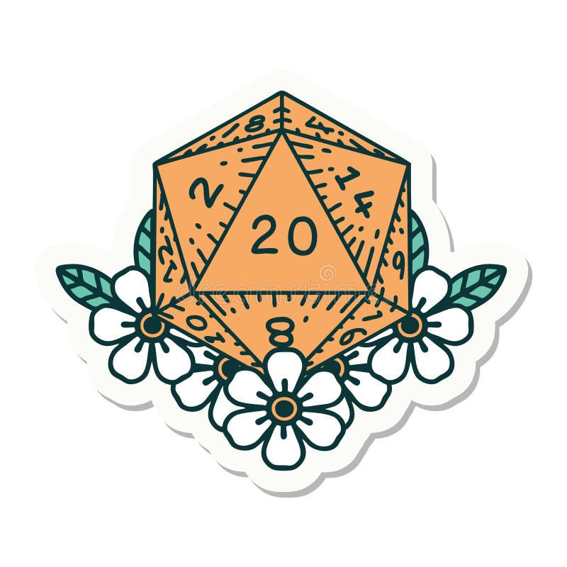 Tattoo Style Sticker of a D20 Stock Vector - Illustration of dice ...