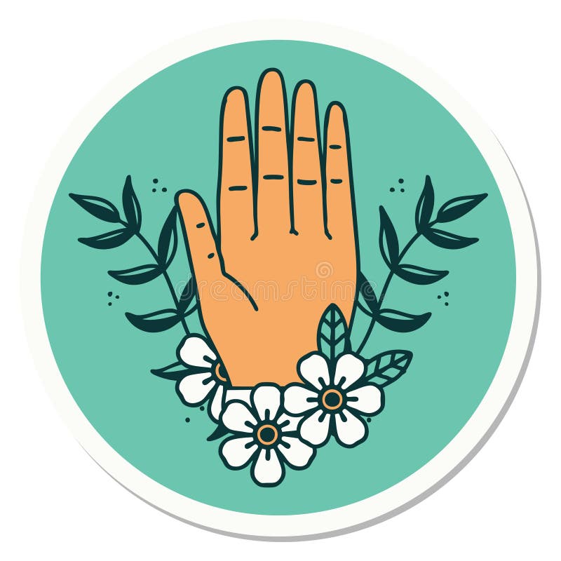 Tattoo Style Sticker of a Hand and Flower Stock Vector - Illustration ...