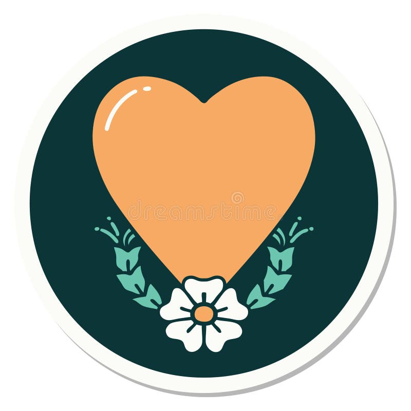 Tattoo Style Sticker of a Heart and Flower Stock Vector - Illustration ...