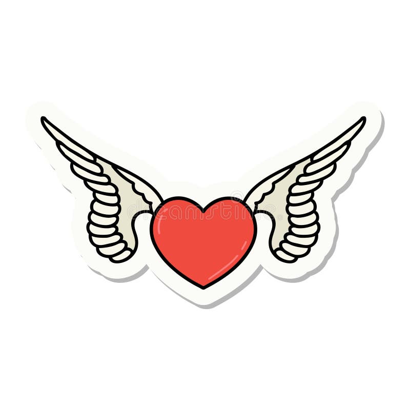 Tattoo Style Sticker of a Heart with Wings Stock Vector - Illustration ...
