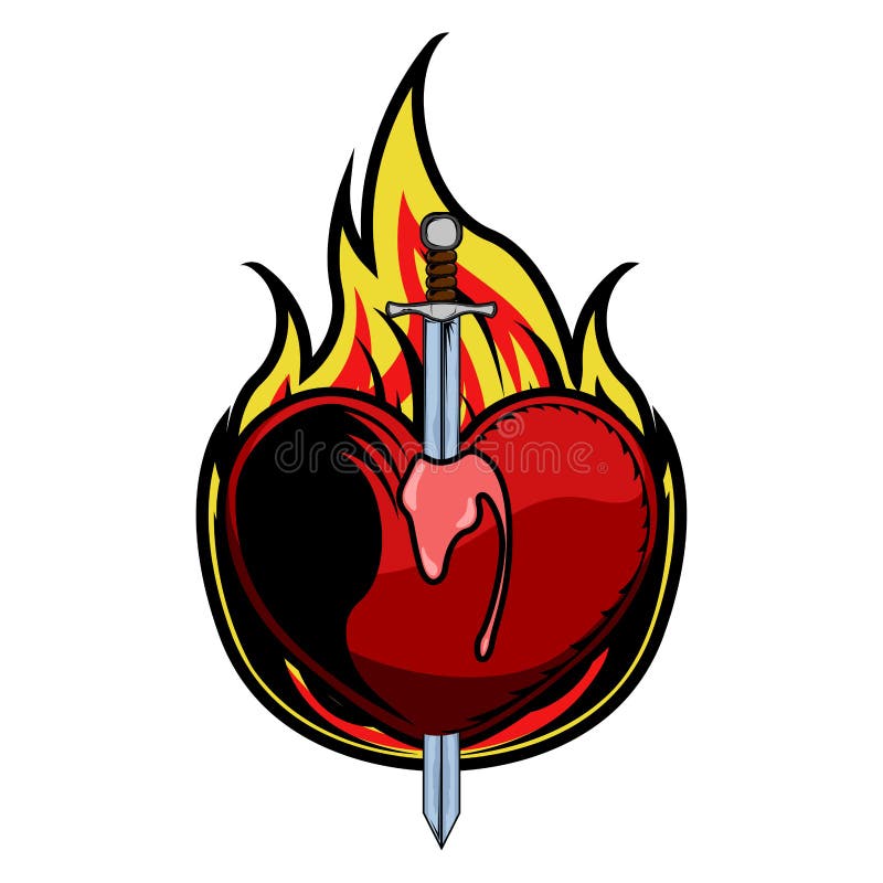 Tattoo of a Sword in a Heart and a Flame Stock Vector - Illustration of ...