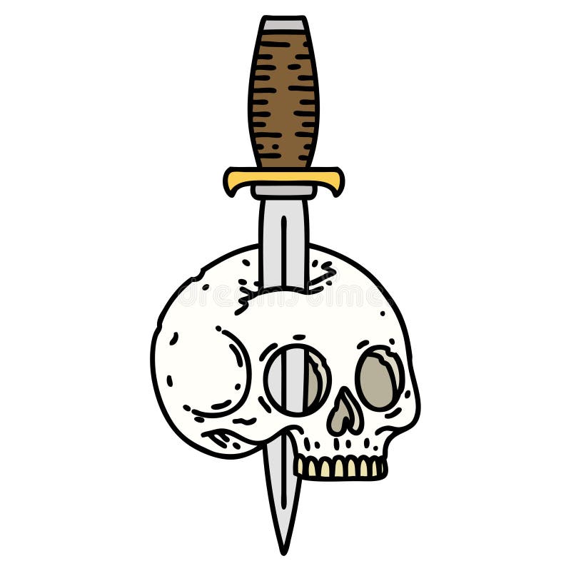 Traditional Tattoo of a Skull and Dagger Stock Vector - Illustration of ...