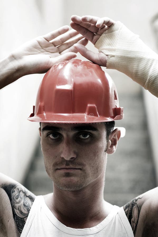 Tattooed man in plaster stock photo. Image of care, accident - 5834028