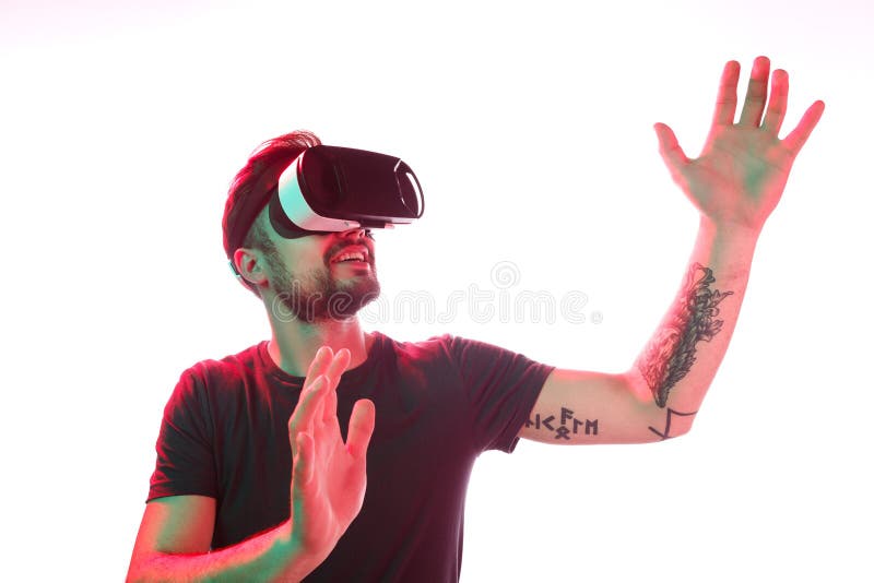 Tattooed Man Using VR Headset Stock Image - Image of contemporary ...