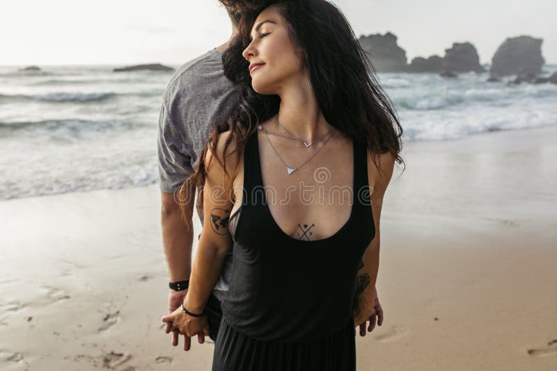 Tattooed Woman And Man Standing Back Stock Image Image Of Stand