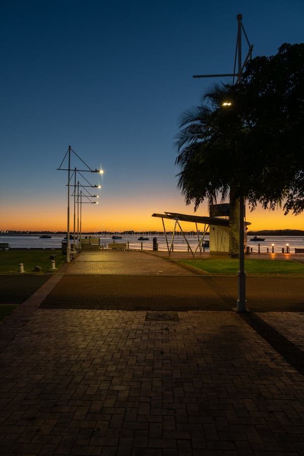 Tauranga Waterfront in Dawn Blue Hour Intense and Dramatic Sky Stock ...