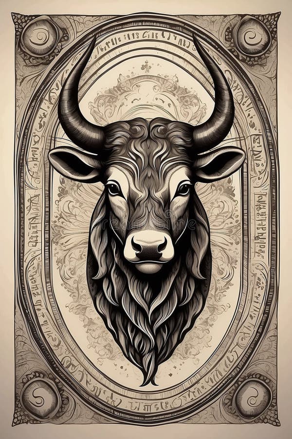 Taurus Horoscope Sign Card in Style of an Old Engraving Stock ...