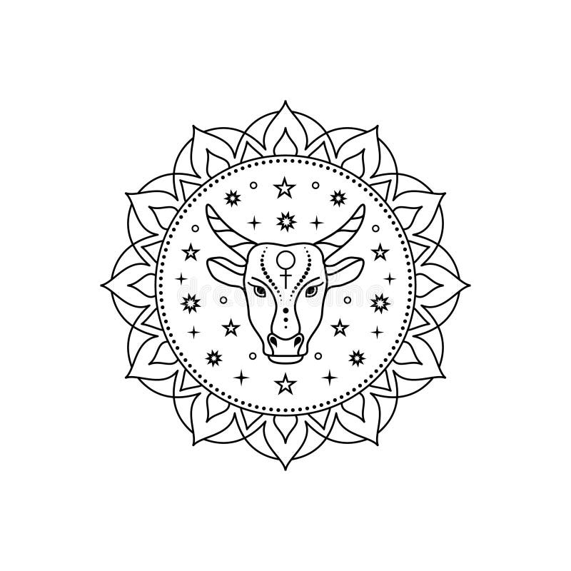 Taurus Zodiac Sign in Line Art Style Stock Illustration - Illustration ...