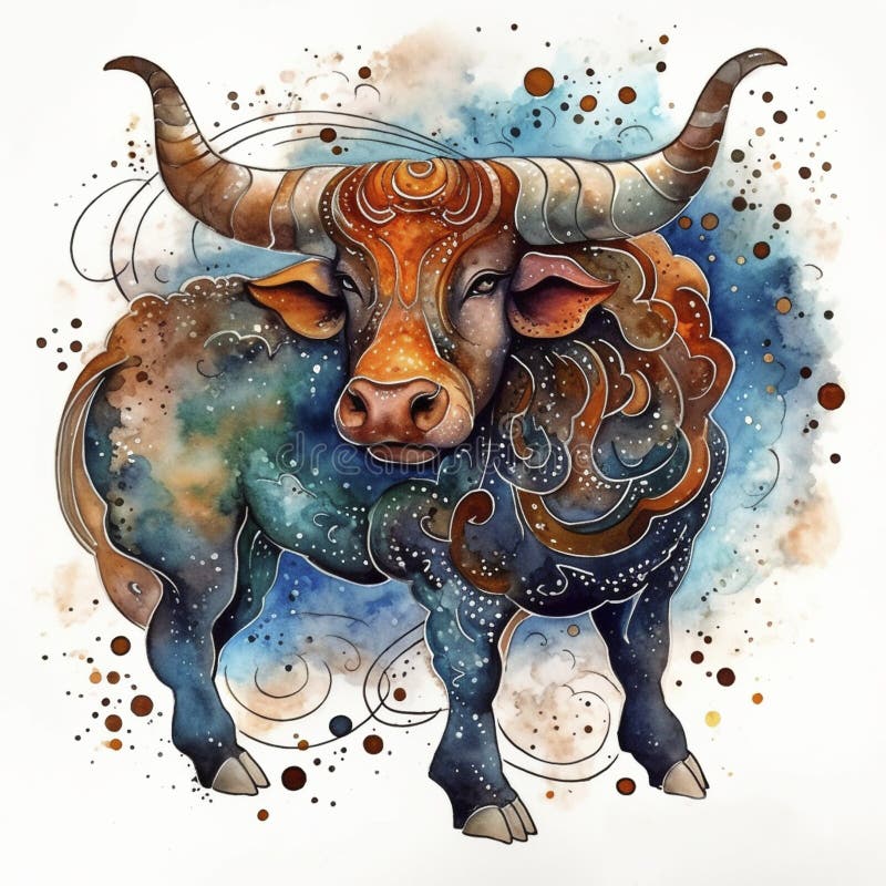 Taurus Zodiac Sign Watercolor Paint, Created with Generative AI Stock ...