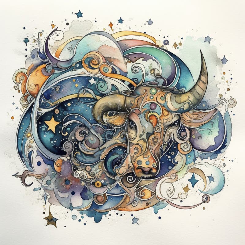 Taurus Zodiac Sign Watercolor Paint, Created with Generative AI Stock ...