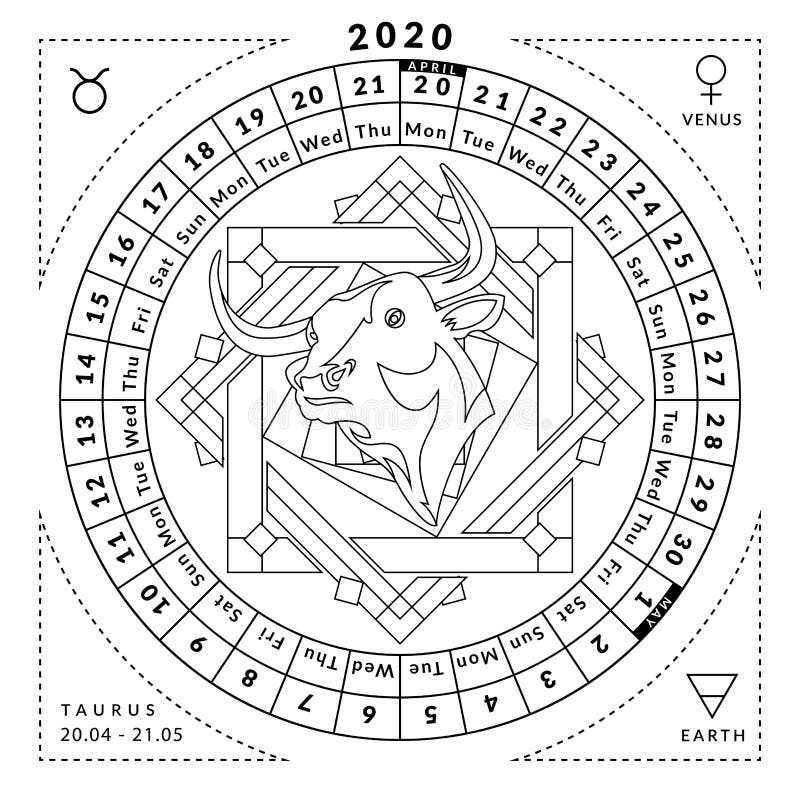 Taurus Zodiacal Coloring Book with Caledar of Year 2020 Stock Vector ...