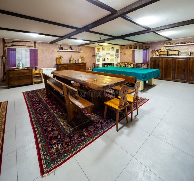 Tavern in a Private House with a Large Wooden Table Stock Image - Image ...