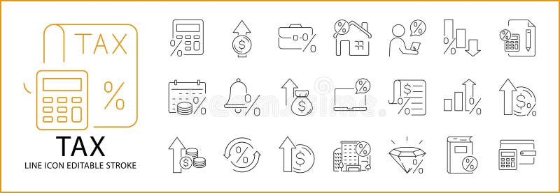 Tax Icons Set in Line Style. Stock Vector - Illustration of income ...